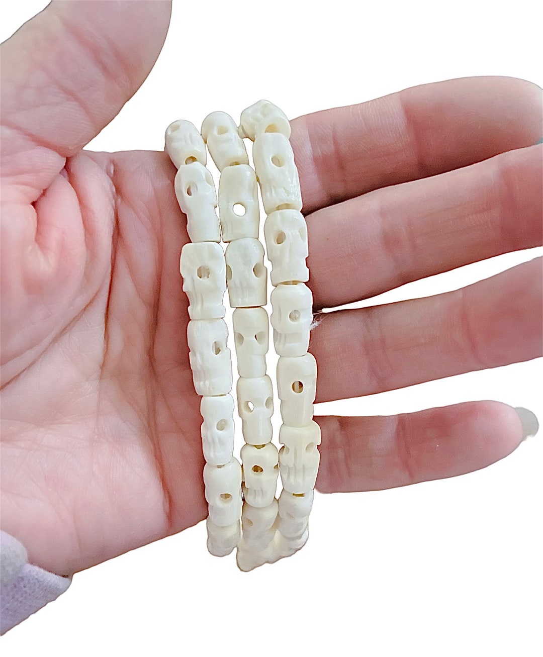 Off White Tibetan Sugar Skull Bone Mala Beads- Tribal Bone Skull Beads ...