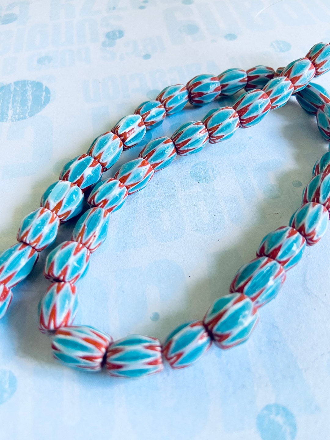 Tribal Glass Chevron Beads-ethnic Blue Orange White Glass Beads, Rustic ...