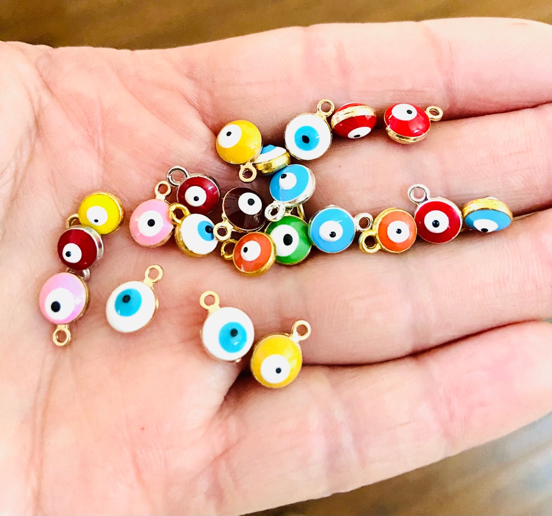 Gold Silver Bezel Evil Eye Charm-multi Colored Evil Eye Charm-assorted ...