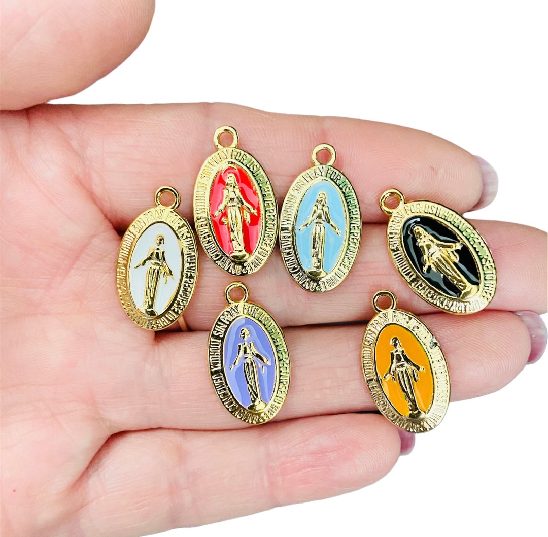 Gold Virgin Mary Medal Charms-enamel Miraculous Medals - Etsy