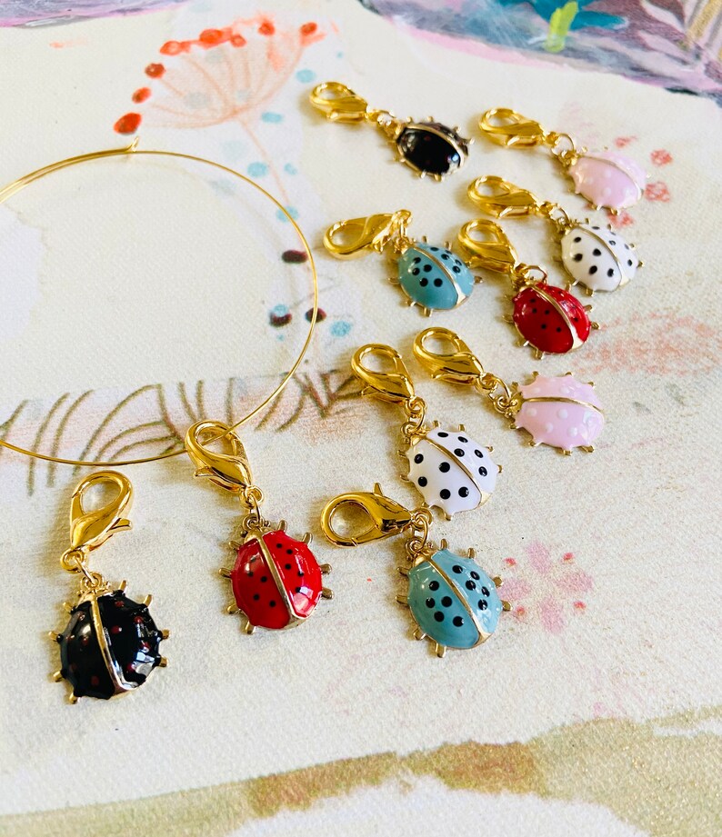 Clip on Enamel Ladybug-stitch Markers Lot of Ladybug Pendants-enameled ...