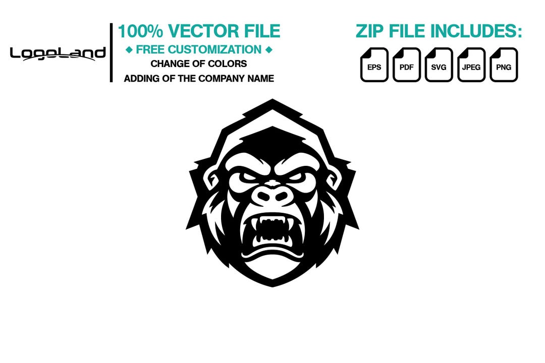Gorilla Head Logo Vector Roaring Silverback Gorilla Logo - Etsy
