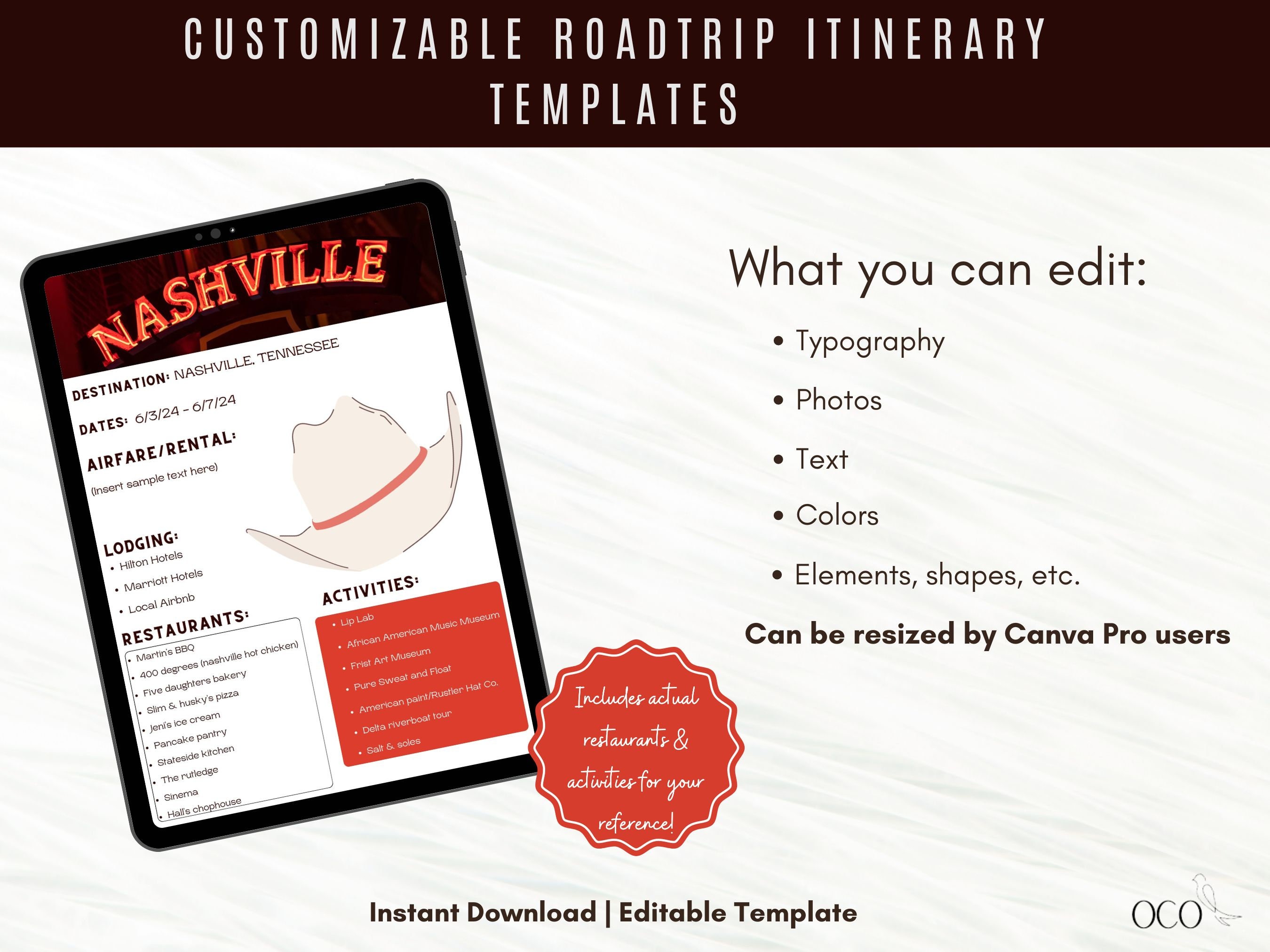 Road-trip Itinerary Digital Download Editable Canva Template - Etsy