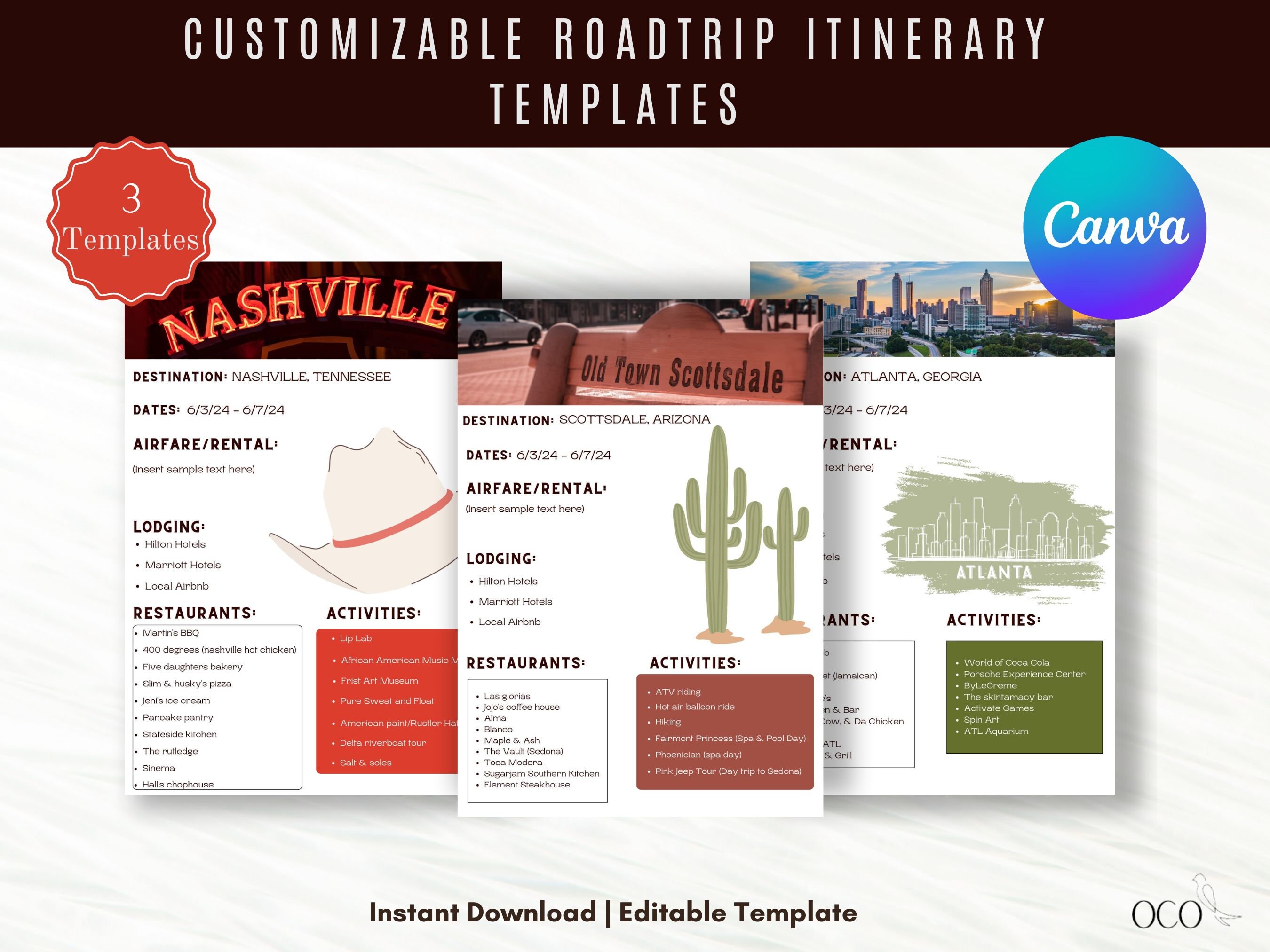 Road-trip Itinerary Digital Download Editable Canva Template - Etsy