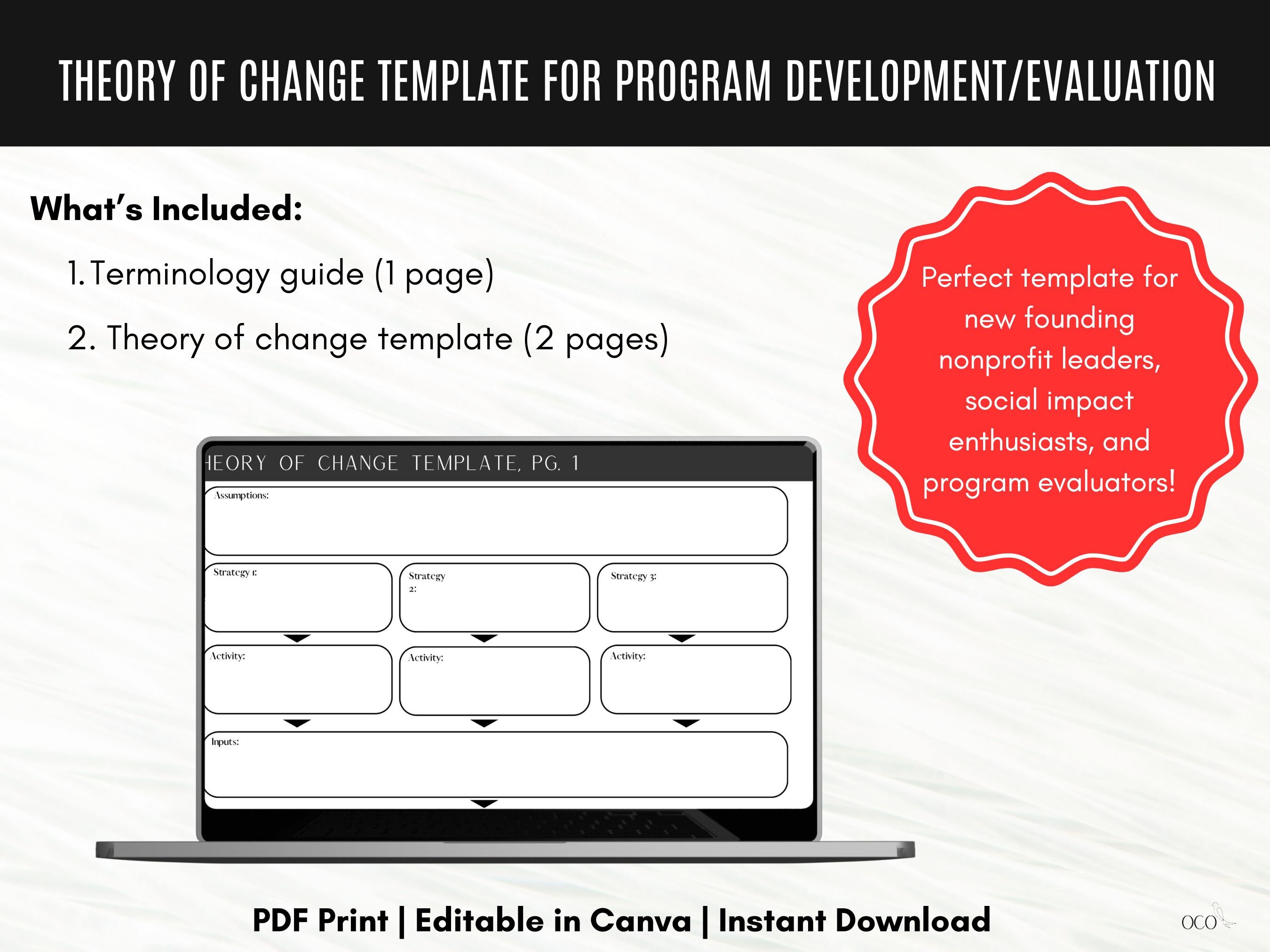 Theory of Change Template for Nonprofits, Program Evaluation, Grant ...