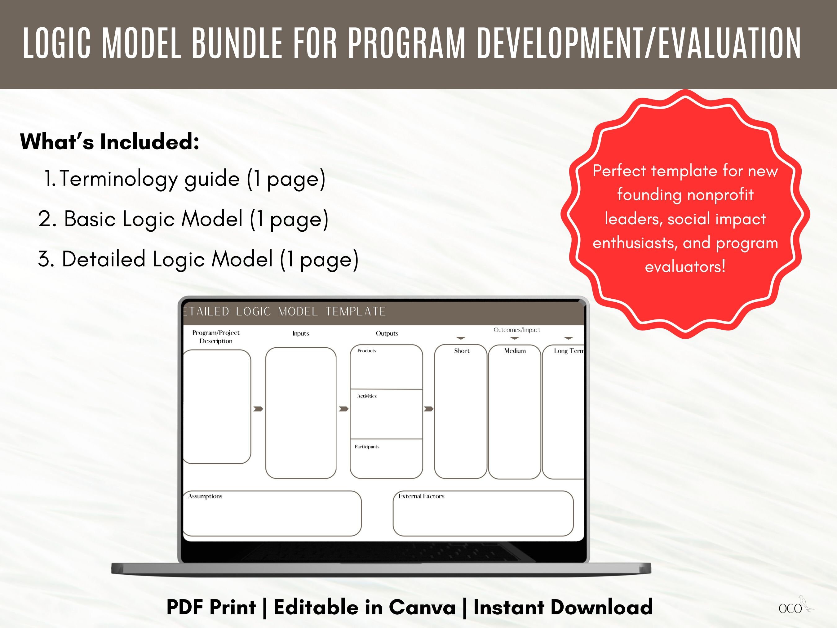 Logic Model Template Bundle for Nonprofits, Grant Writing, Program ...