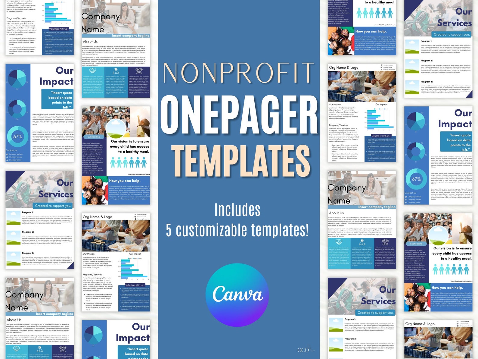 Nonprofit One Pager Template Bundle, Customizable Canva Templates ...