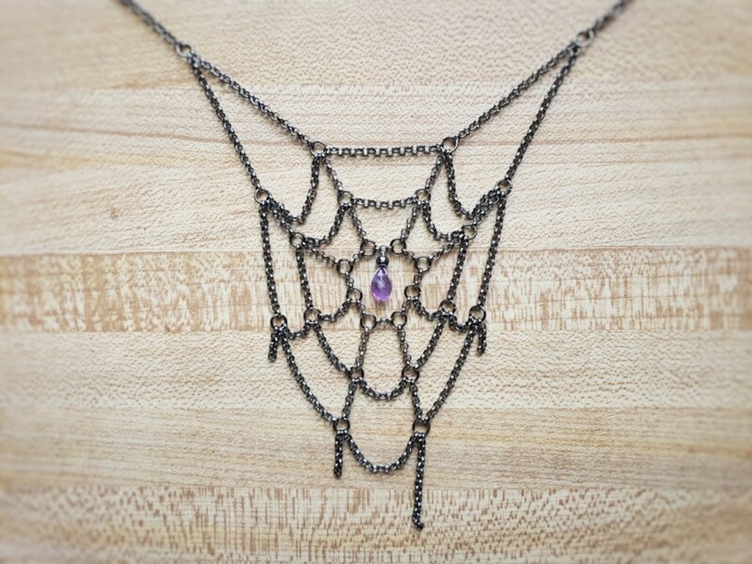 PREORDER Chain Spiderweb Necklace With Amethyst /// Made to Order - Etsy