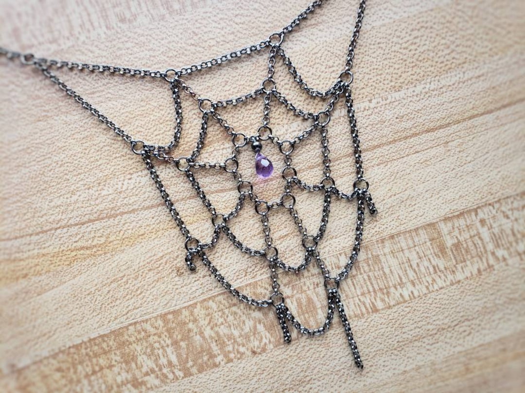 Chain Spiderweb Necklace /// Halloween Jewelry / Spider Web - Etsy