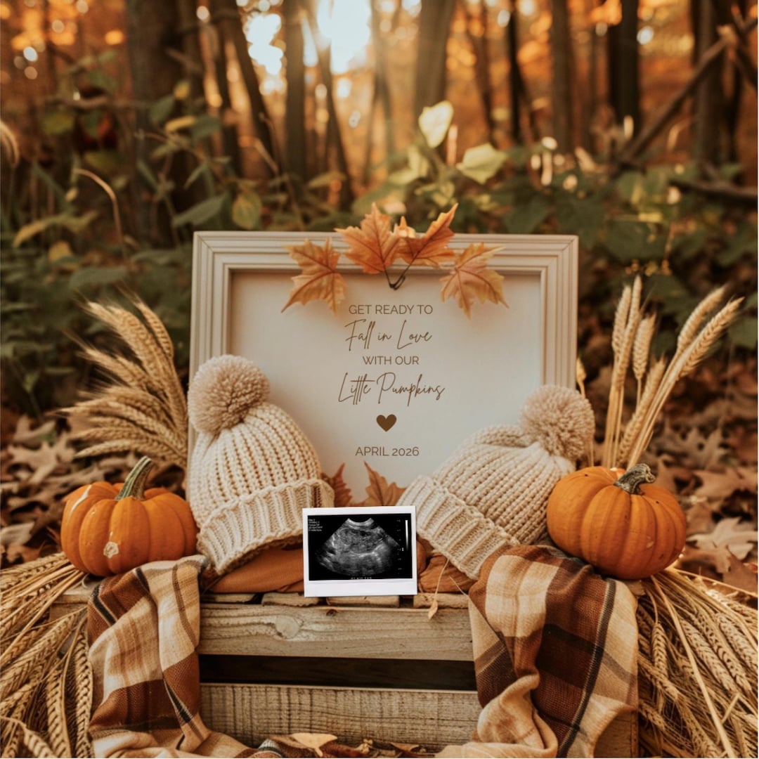Twins Fall Pregnancy Announcement Pumpkin Baby Reveal Sign for Twins ...