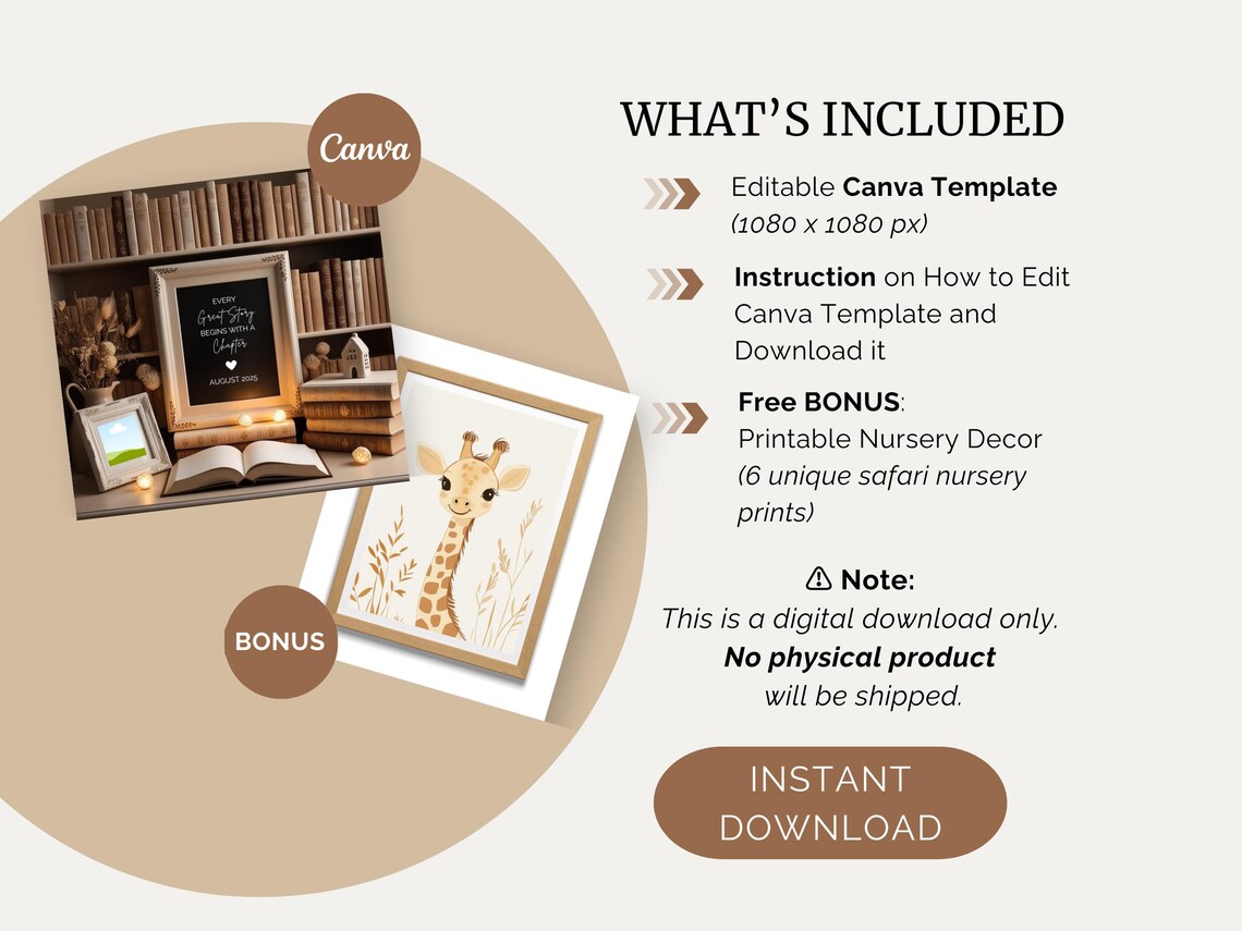 Neutral Book-themed Pregnancy Announcement Digital Baby Reveal Editable ...