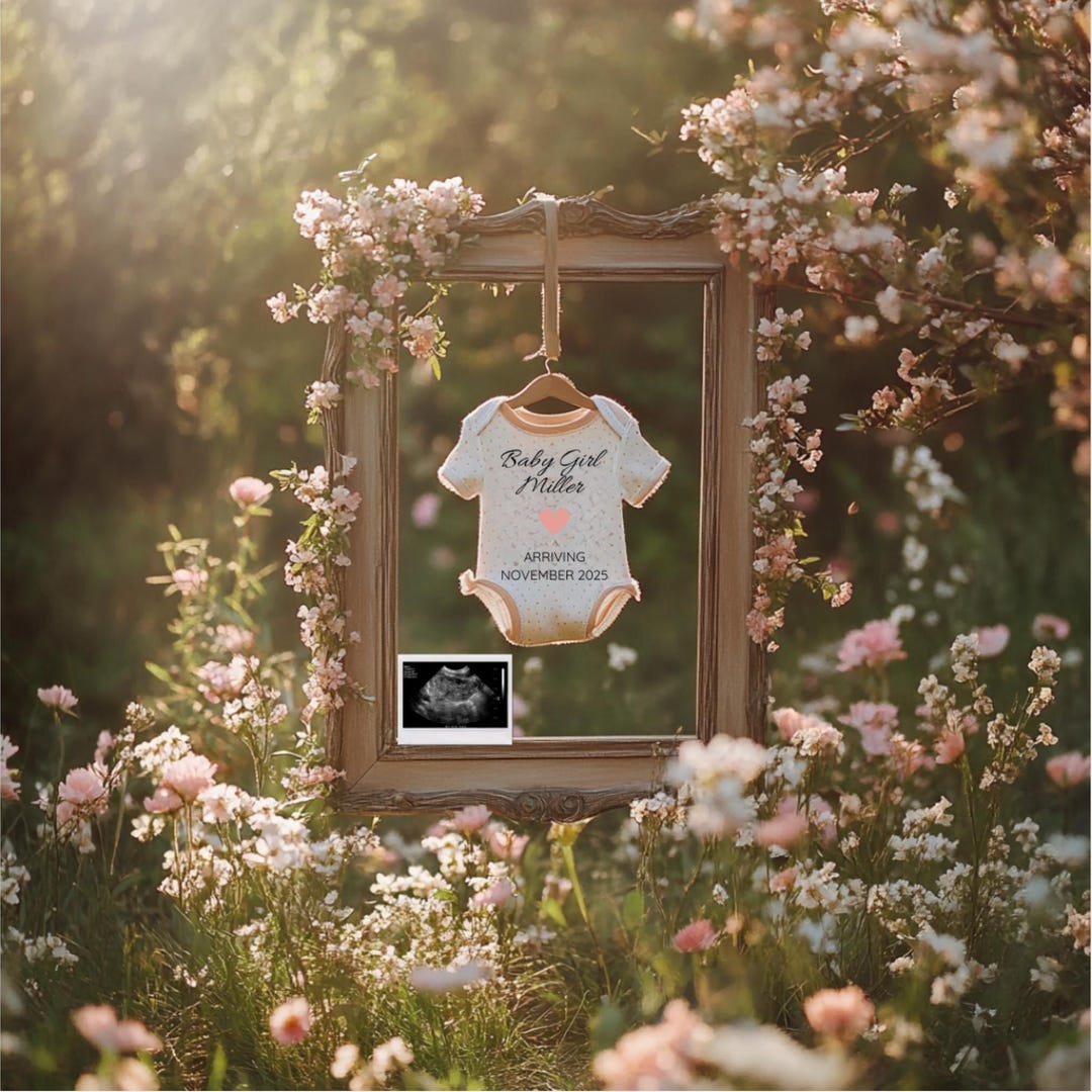 Spring Pregnancy Announcement Digital Spring Baby Reveal Baby Girl ...