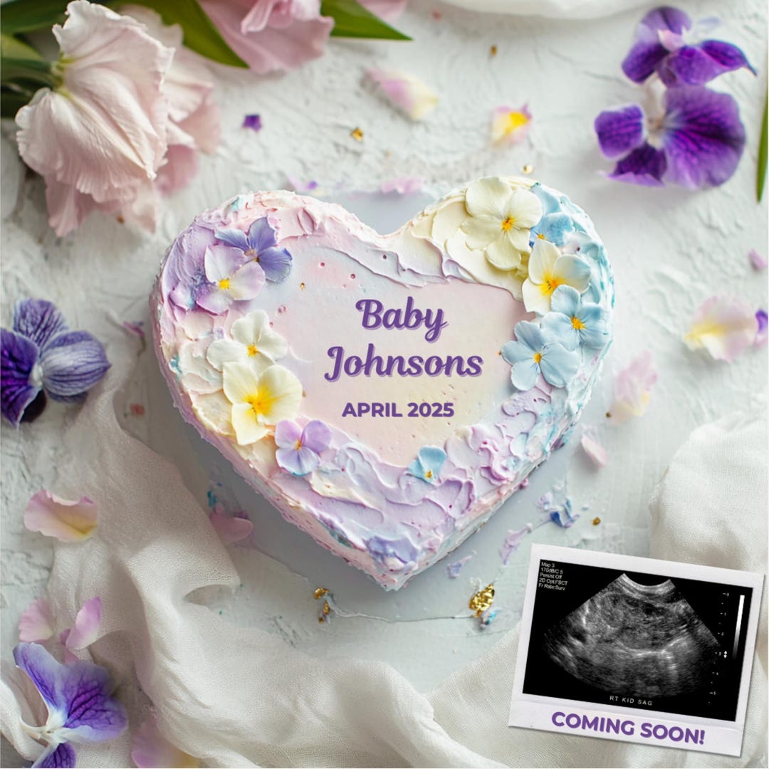 Pastel Heart Cake Baby Announcement Floral Digital Pregnancy ...