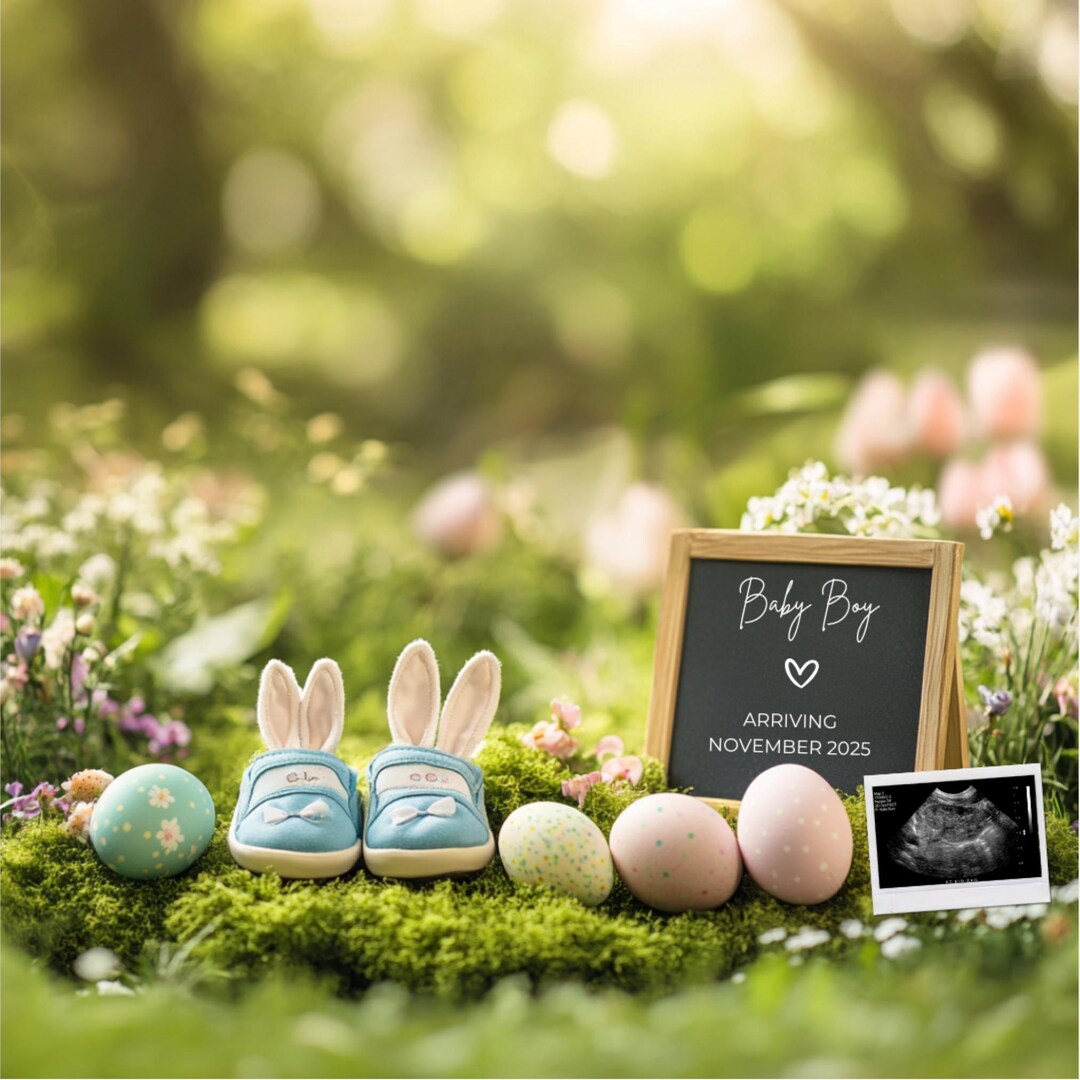 Easter Pregnancy Announcement Digital Baby Boy Bunny Pregnancy Easter ...