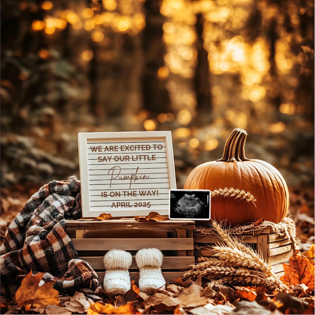 Fall Pregnancy Announcement Digital Template Pumpkin Baby Announcement ...