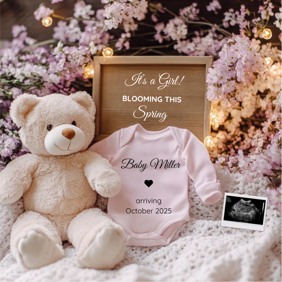 It's a Girl Spring Pregnancy Announcement Digital Baby Announcement ...