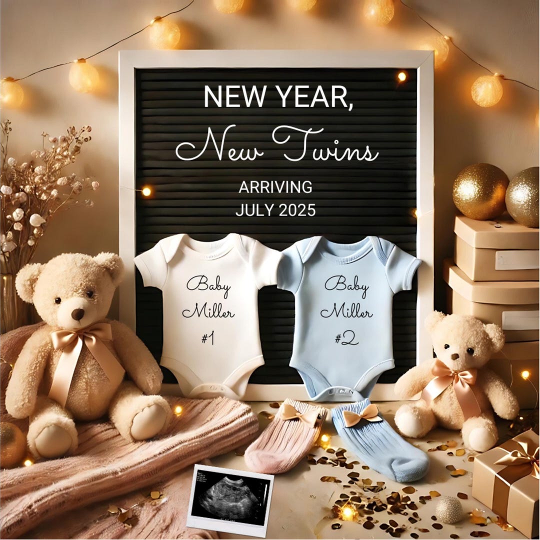 Twins Pregnancy Announcement Digital New Year Pregnancy Announcement ...