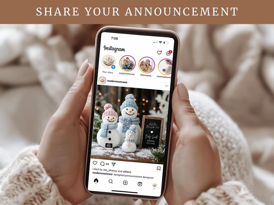And Then There Were Four Winter Pregnancy Announcement Digital ...