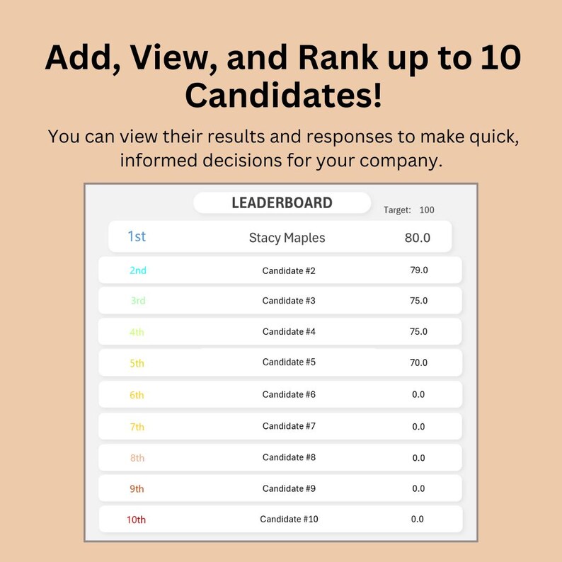 Candidate Interview Deck & Tracker; Easily Track up to 10 Potential ...