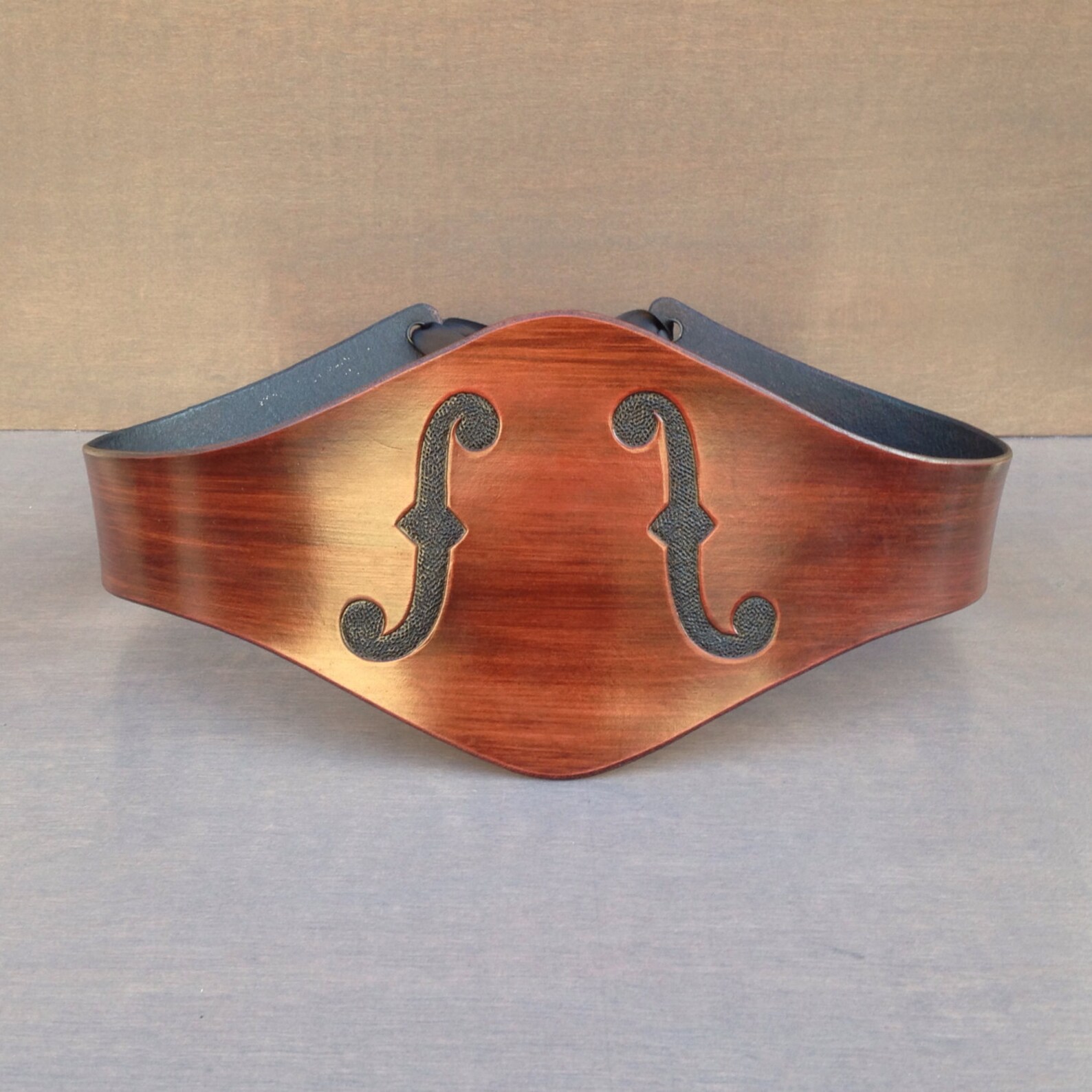 The MUSE Ribbon Laced Back Tooled Leather Wide Mahogany Violin - Etsy