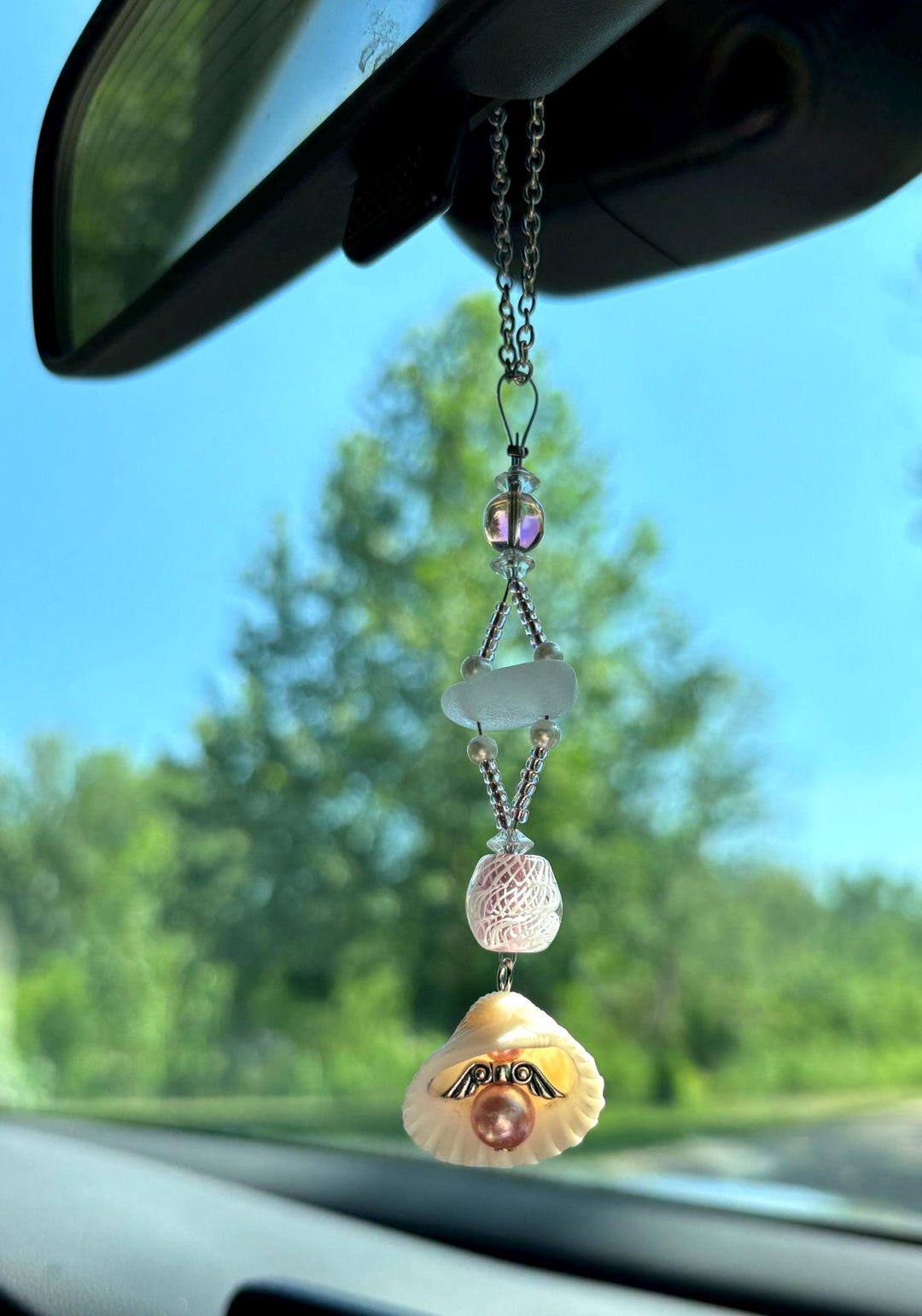 Lake Michigan Sea Glass Rearview Mirror Charm Shell Guardian Angel Car ...