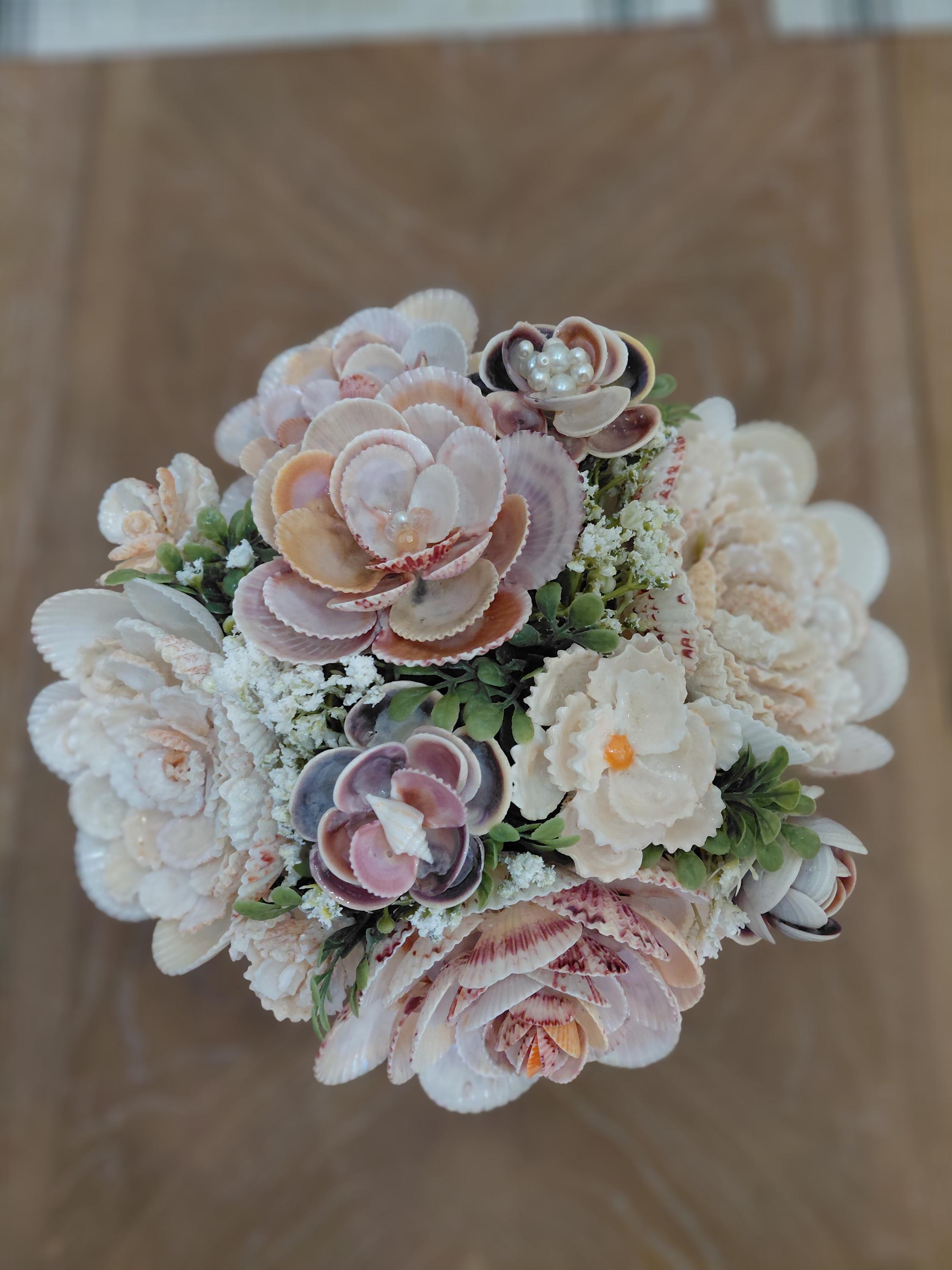 Handmade Seashell Flower Arrangement: Coastal Boho Centerpiece in Blue ...