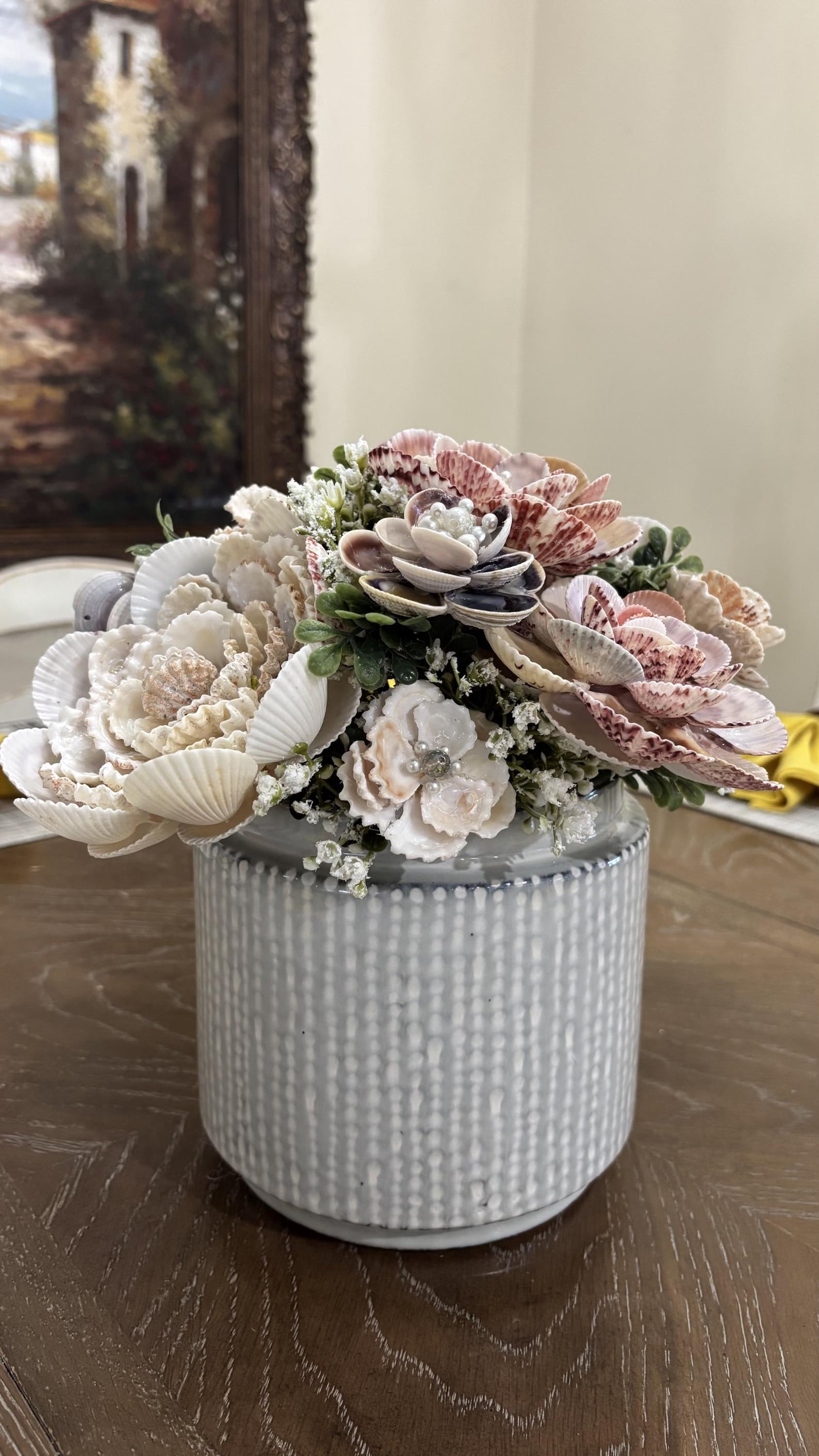 Handmade Seashell Flower Arrangement: Coastal Boho Centerpiece in Blue ...