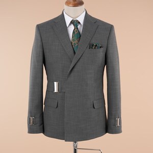 Men's Suit With Side Buckle Two-piece Jacket Trousers Double-breasted ...