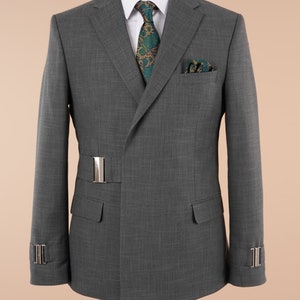 Men's Suit With Side Buckle Two-piece Jacket Trousers Double-breasted ...