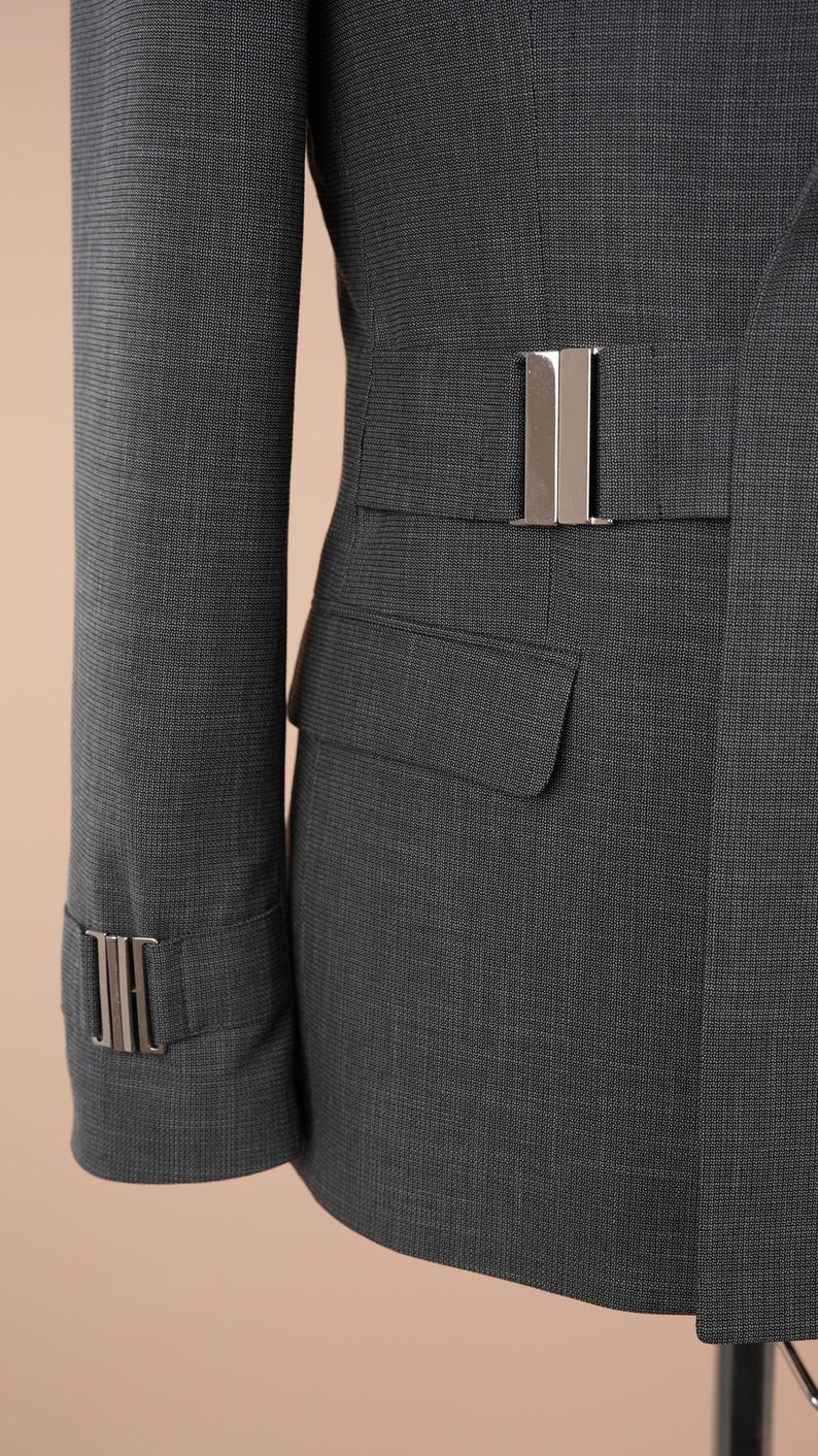 Men's Premium Suit Italian Style Jacket Trousers Metal Cuffs Wedding ...