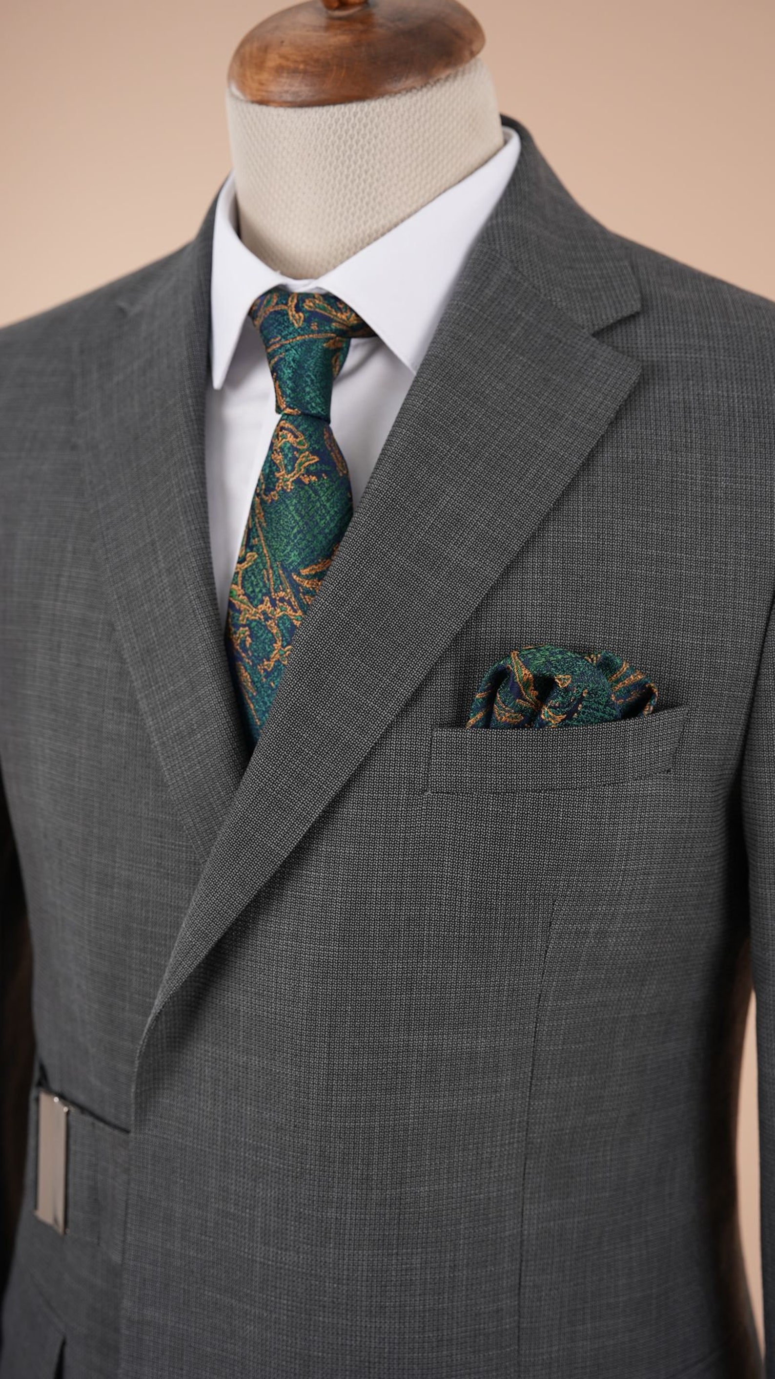 Men's Premium Suit Italian Style Jacket Trousers Metal Cuffs Wedding ...