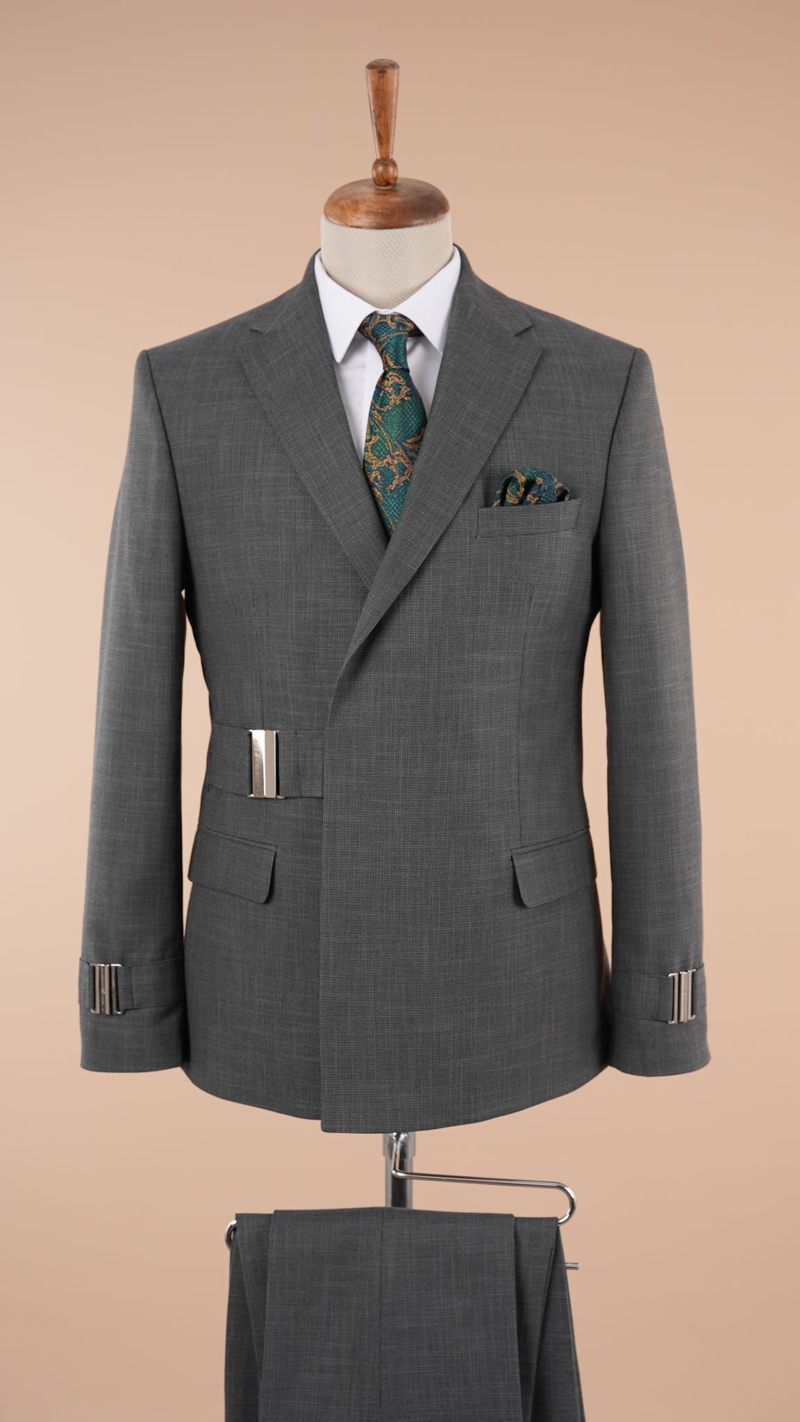 Men's Premium Suit Italian Style Jacket Trousers Metal Cuffs Wedding ...