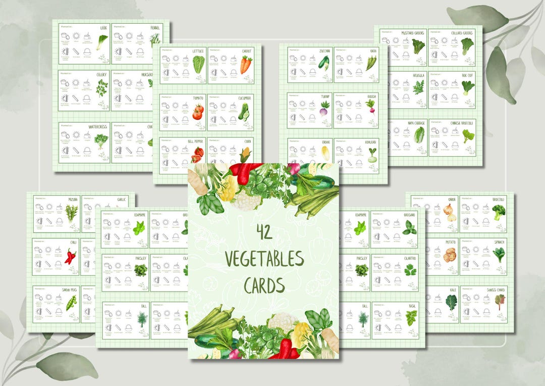 Vegetable Card Printable | 42 Illustrated Veggies | Digital Plant Cards ...