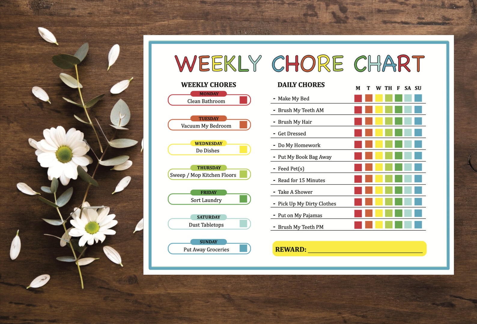 Kids Bulk Weekly and Daily Chore Chart, Help Your Child Stay on Track ...