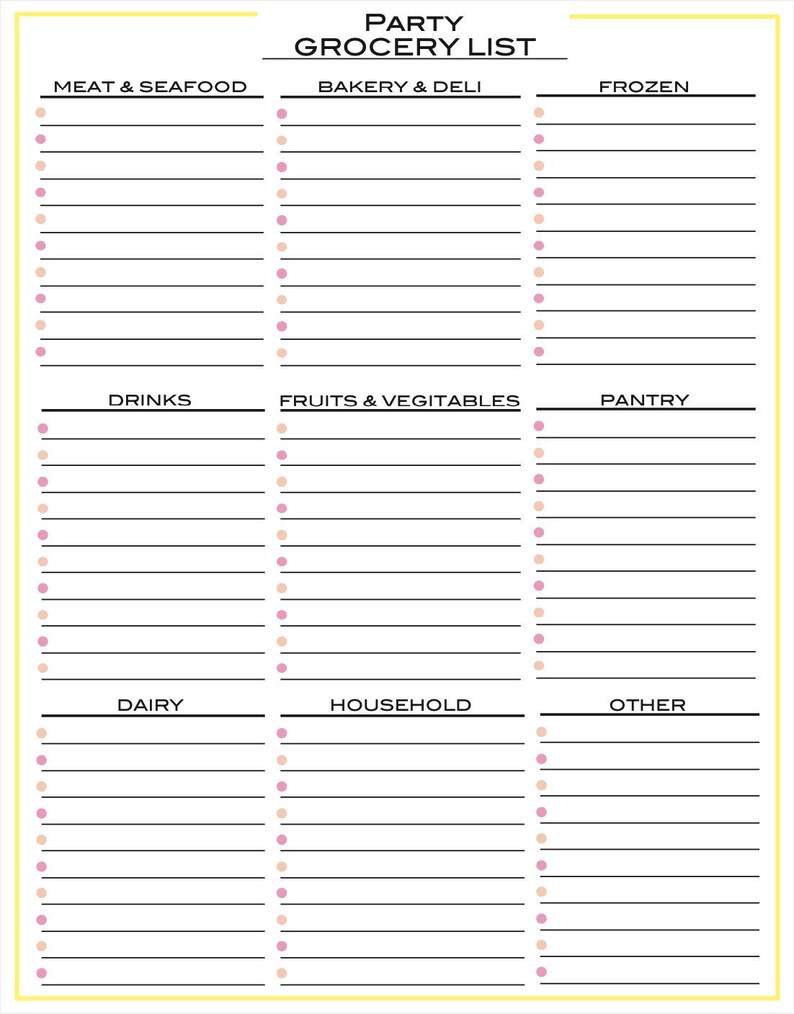Printable Party Grocery Shopping List, Stay on Track With This ...