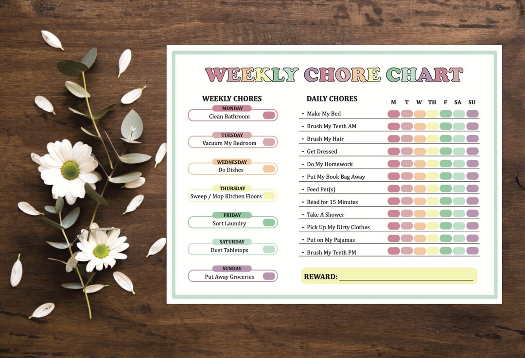 Kids Weekly and Daily Chore Chart, Help Your Child Stay on Track and ...