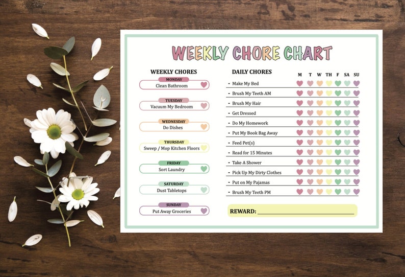 Kids Weekly and Daily Chore Chart, Help Your Child Stay on Track and ...