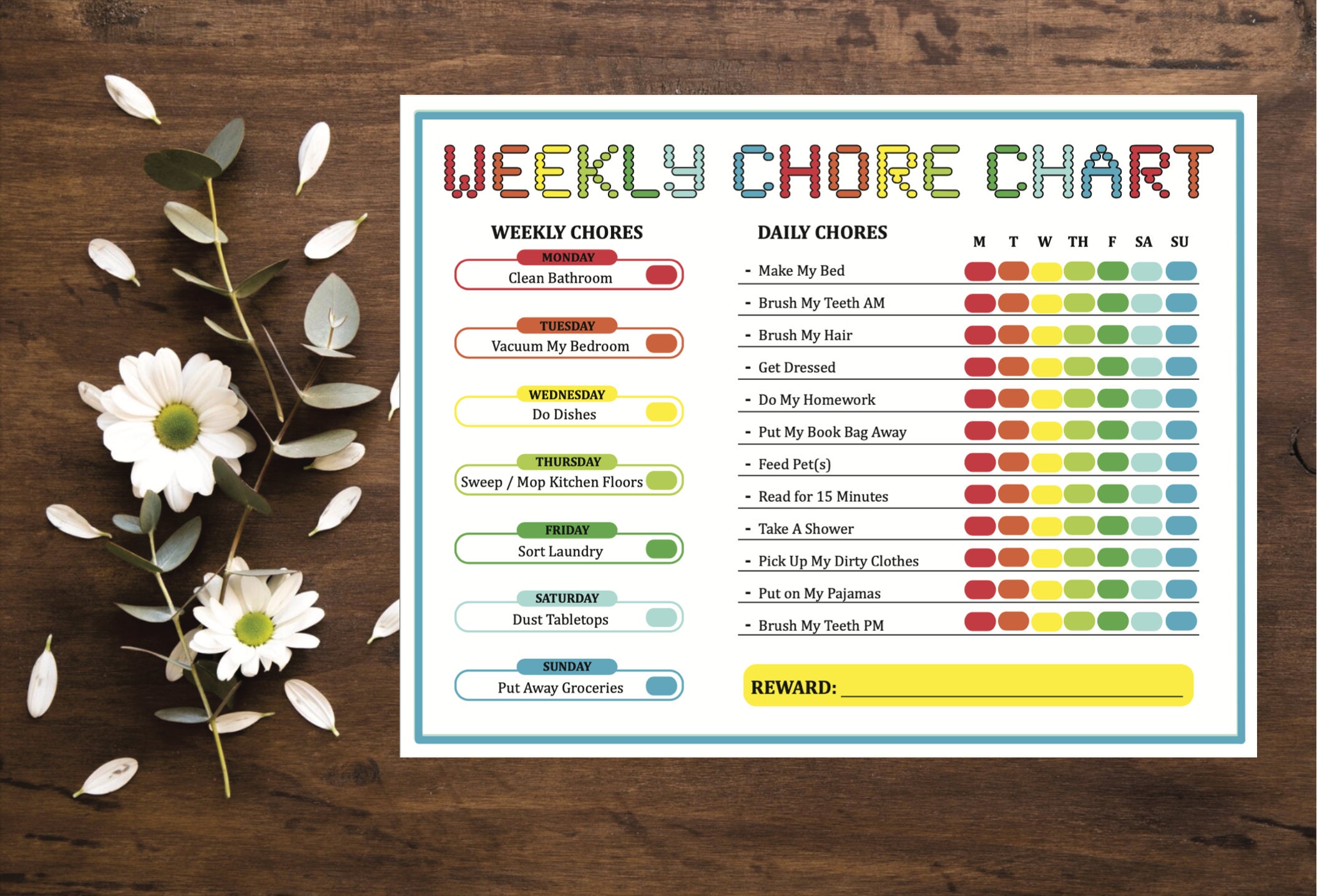 Kids Bulk Weekly and Daily Chore Chart, Help Your Child Stay on Track ...
