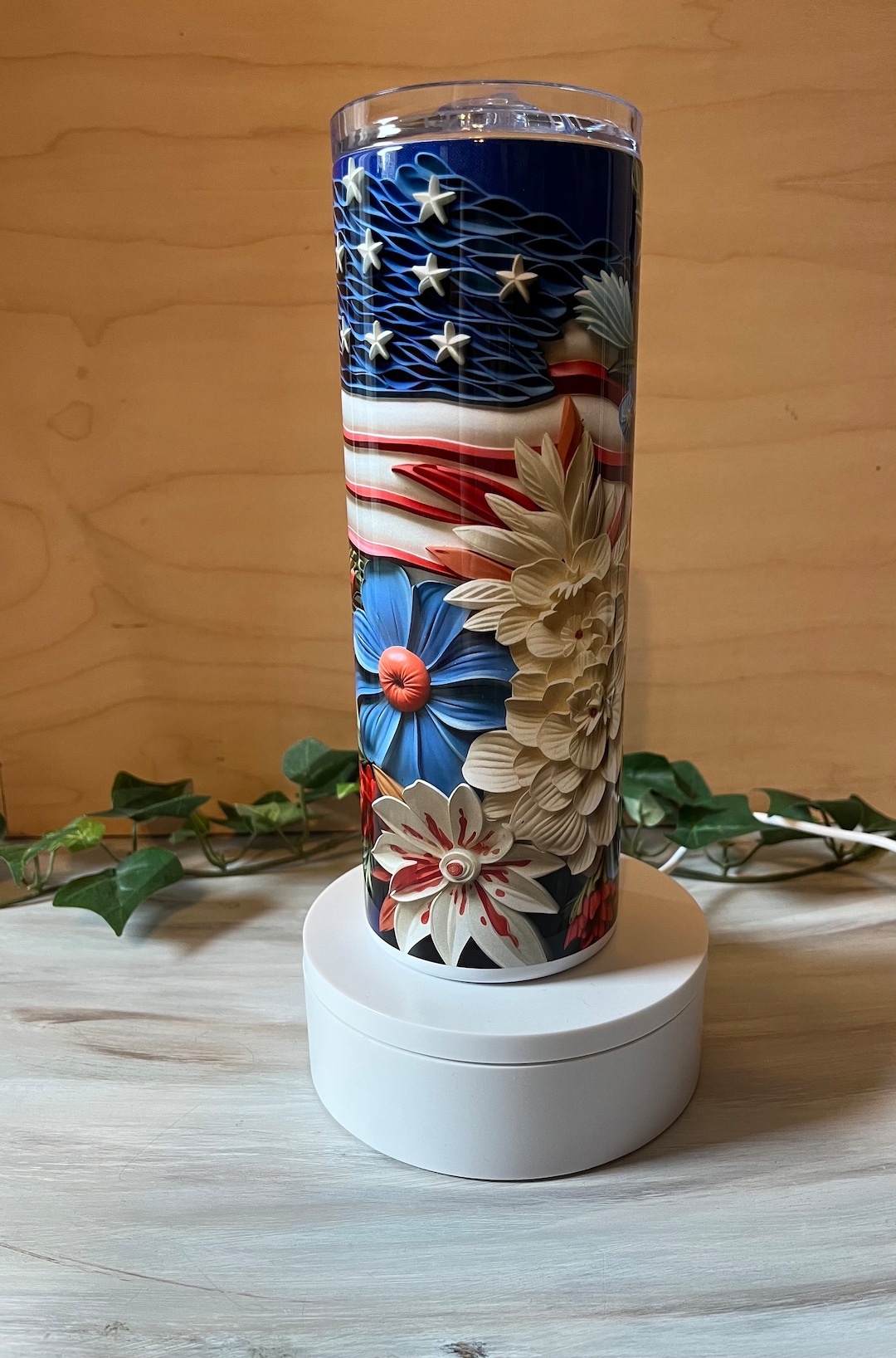 Patriotic 3D Paper Floral 20 Oz. Stainless Steel Skinny Tumbler - Etsy