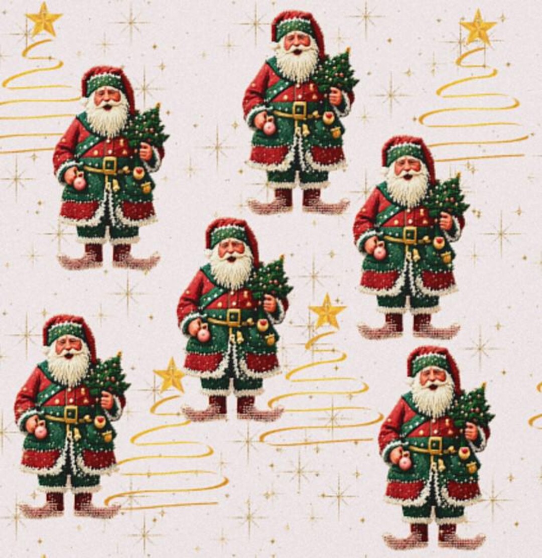 Christmas Wrapping Paper Roll Santa Clause Pink, Vintage Christmas ...