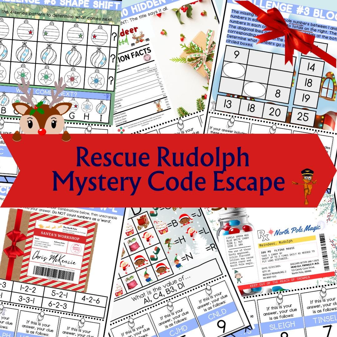 Christmas Escape Room Printable for Kids Reindeer Christmas Activity ...