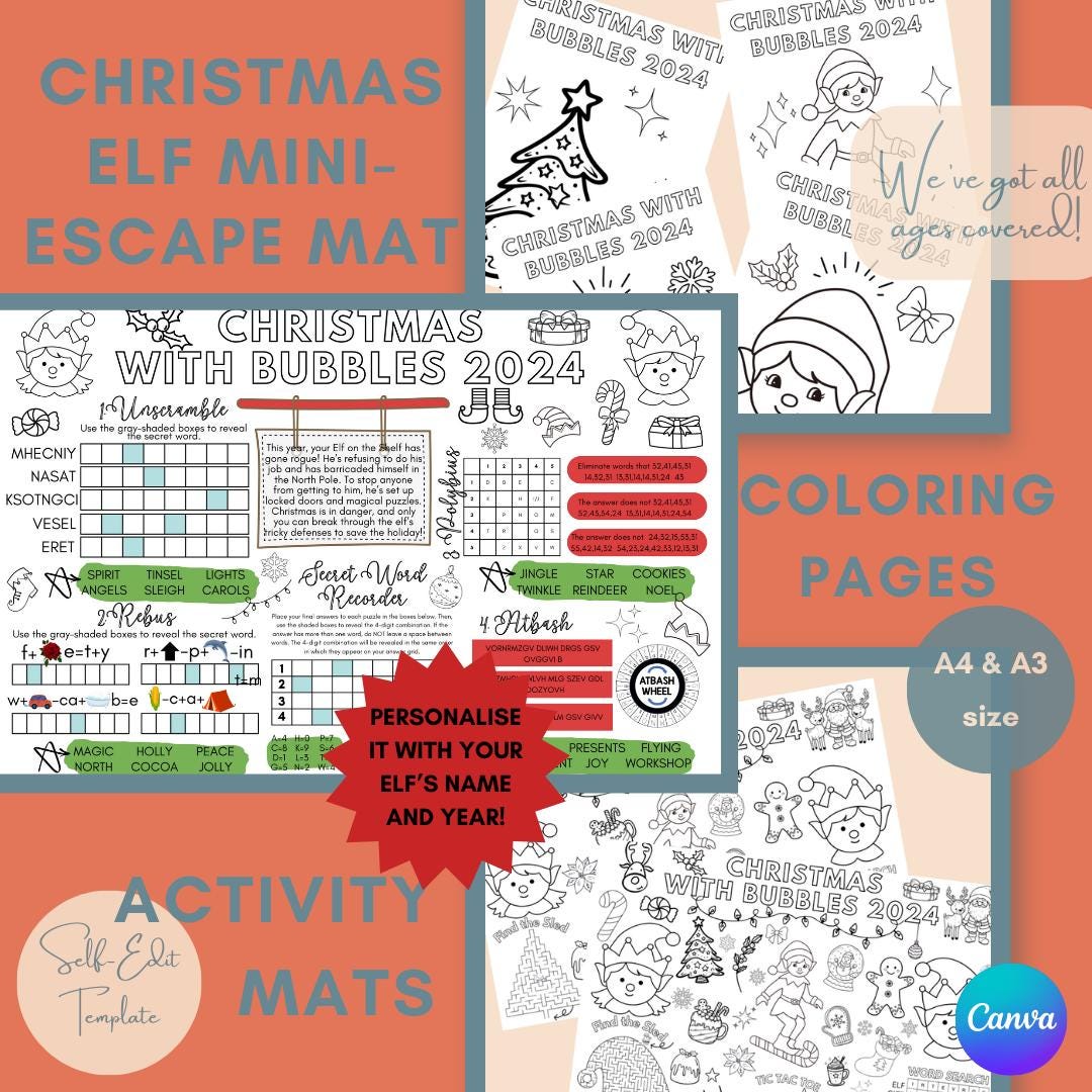 Editable Christmas Elf Colouring Placemat, Mini Escape Printable for ...