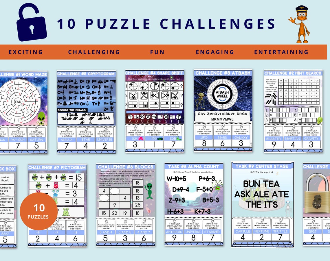 Space Escape Room Printable for Kids, Family Game Night, Birthday Party ...