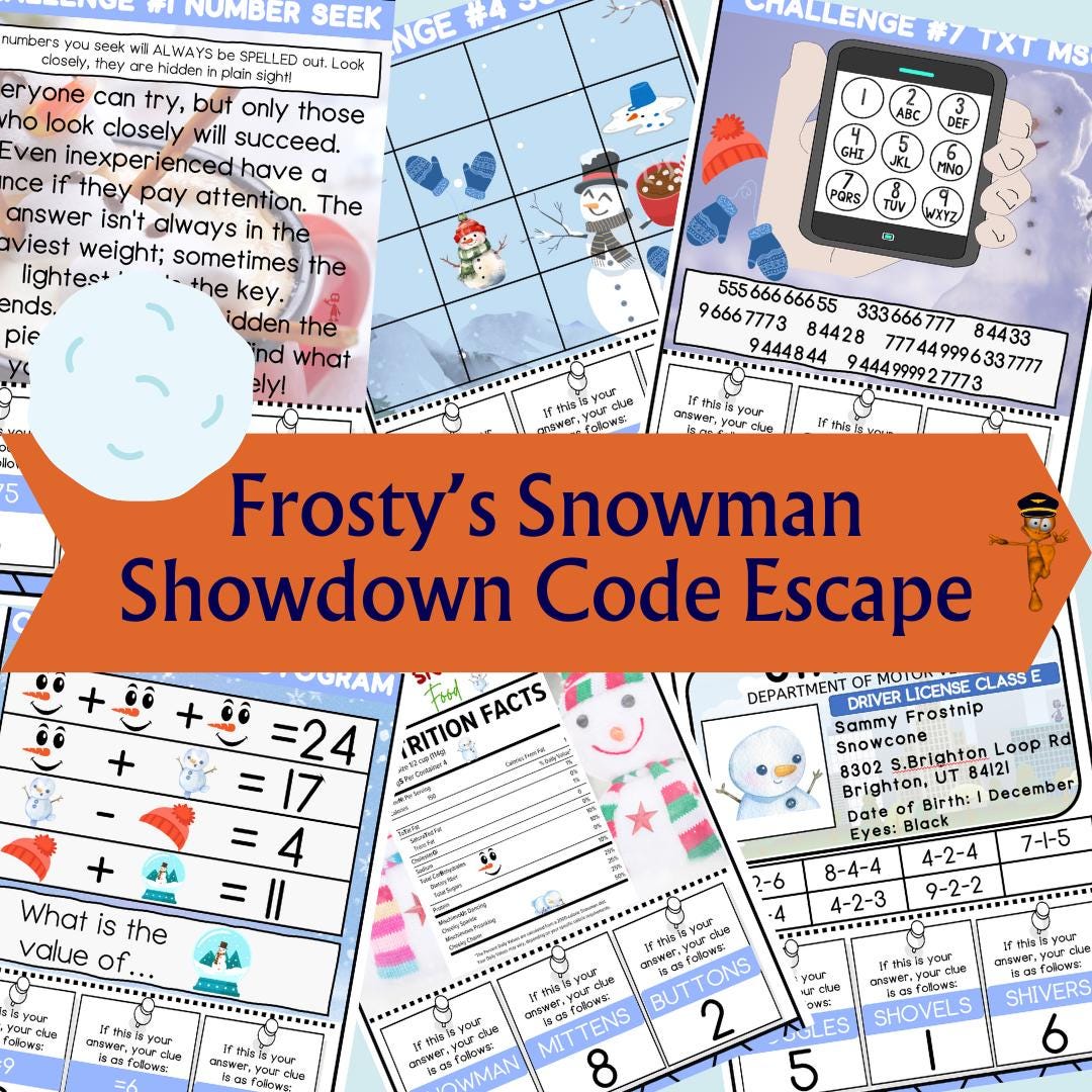 Snowman Escape Room for Kids, Winter Printable Escape Room, Escape Room ...
