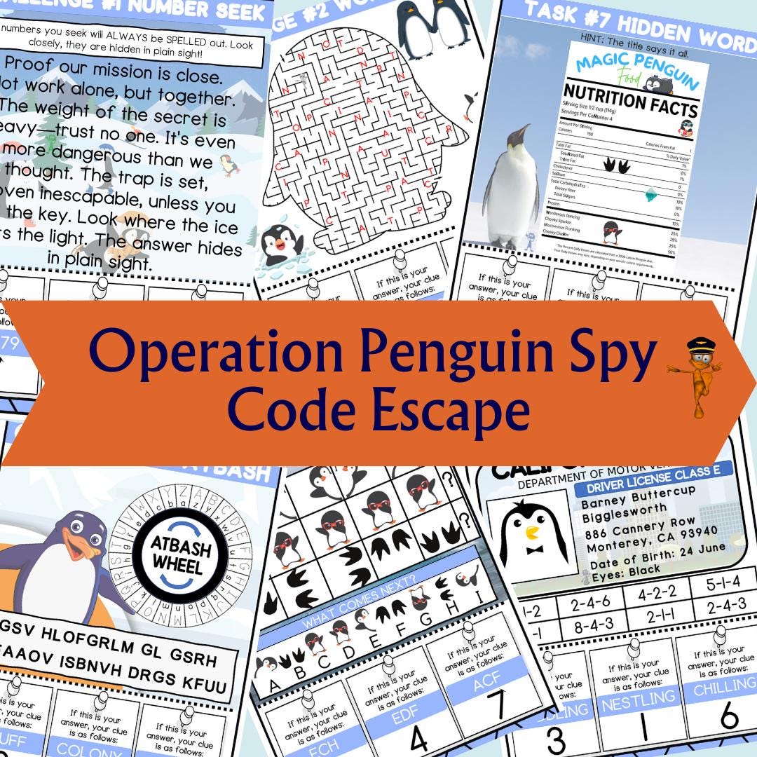 Penguin Printable Escape Room for Kids, Penguin Party Game Activity ...