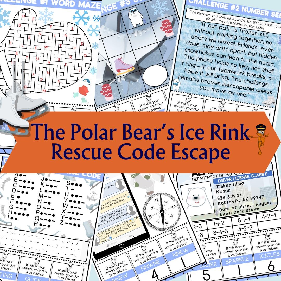 Skating Winter Kids Escape Room Printable, Printable Escape Room for ...
