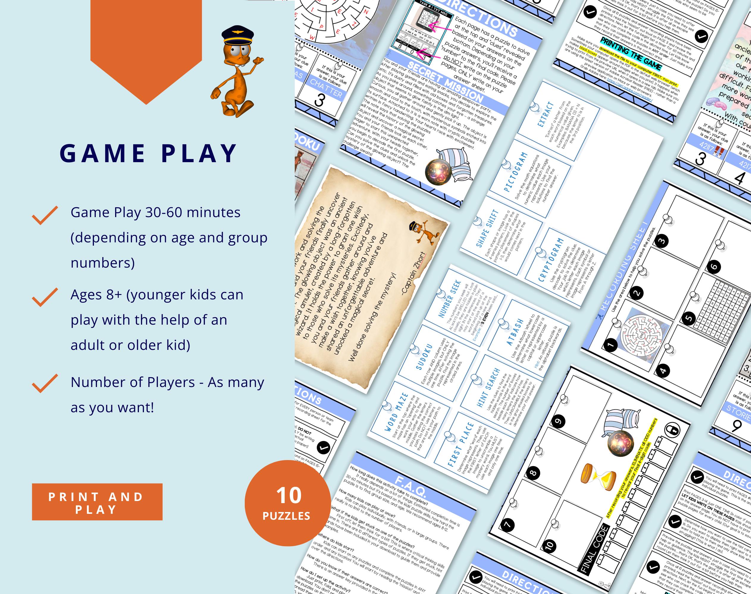 Party Printable Escape Room for Kids, Sleepover Activity, Family Game ...