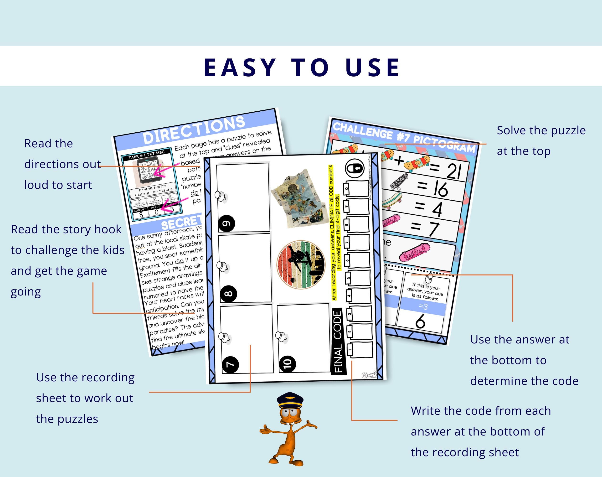 Escape Room Printable for Kids, Skateboarding Puzzle Activity, Family ...