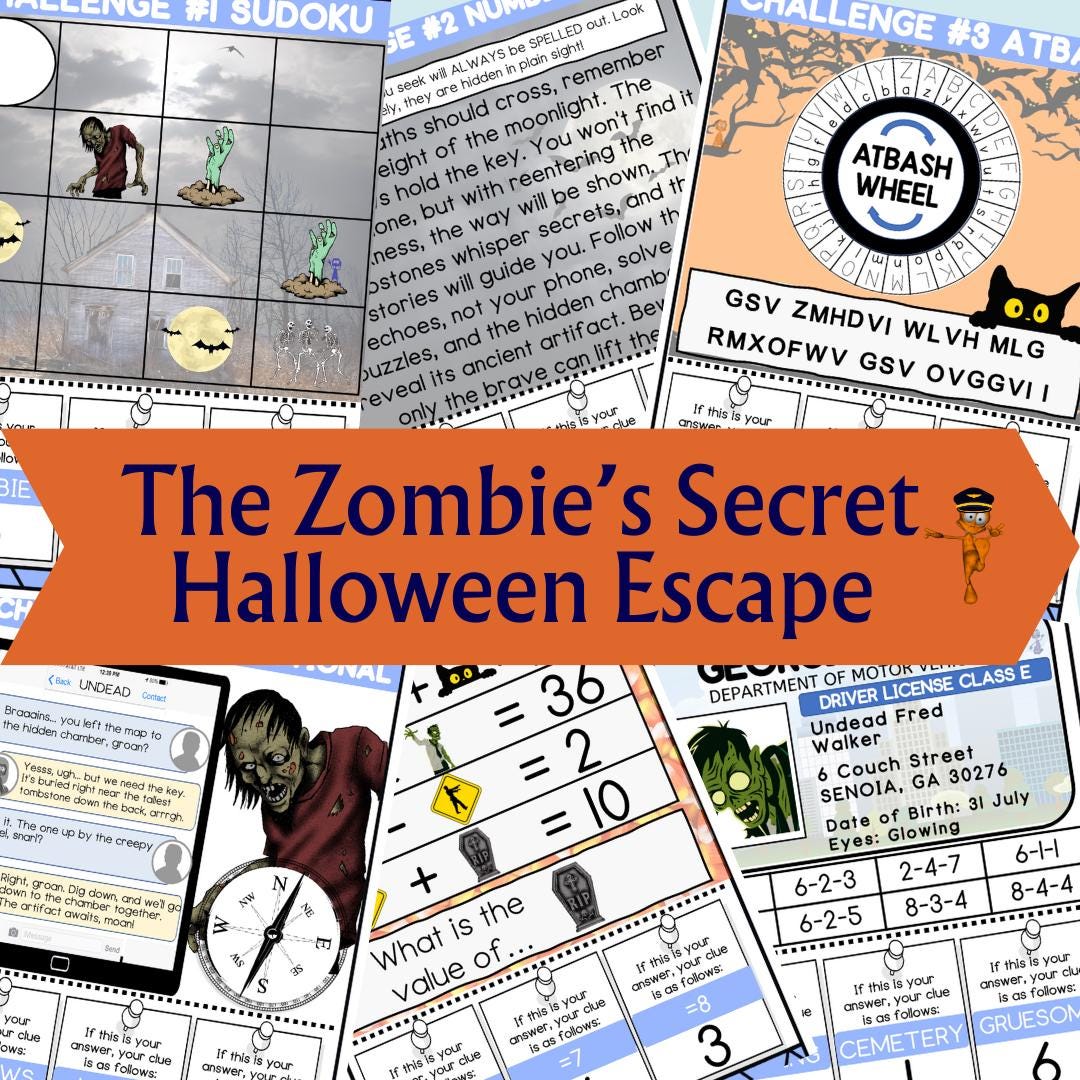 Escape Room Printable for Kids, Halloween Zombie Scavenger Hunt for ...