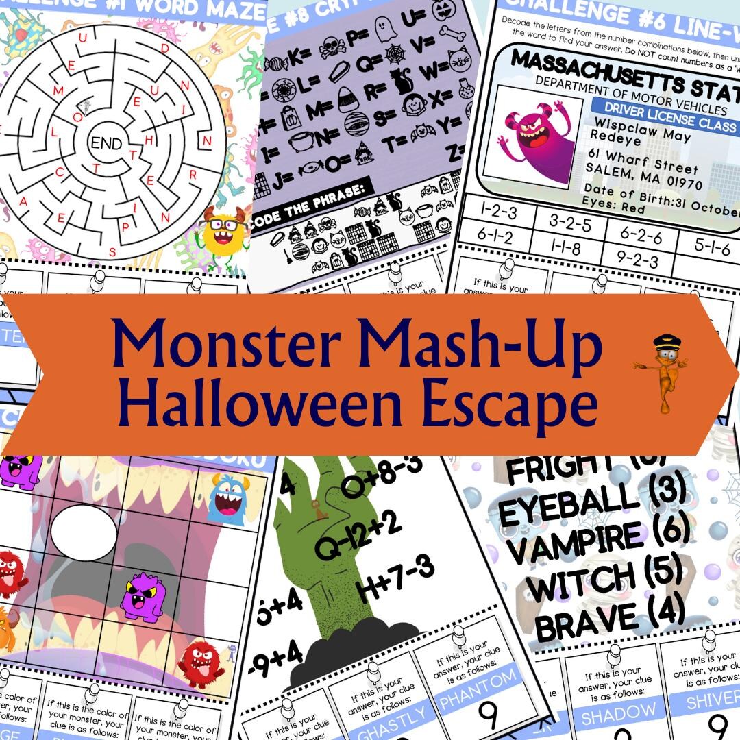 Printable Escape Room for Kids, Halloween Monster Scavenger Hunt for ...